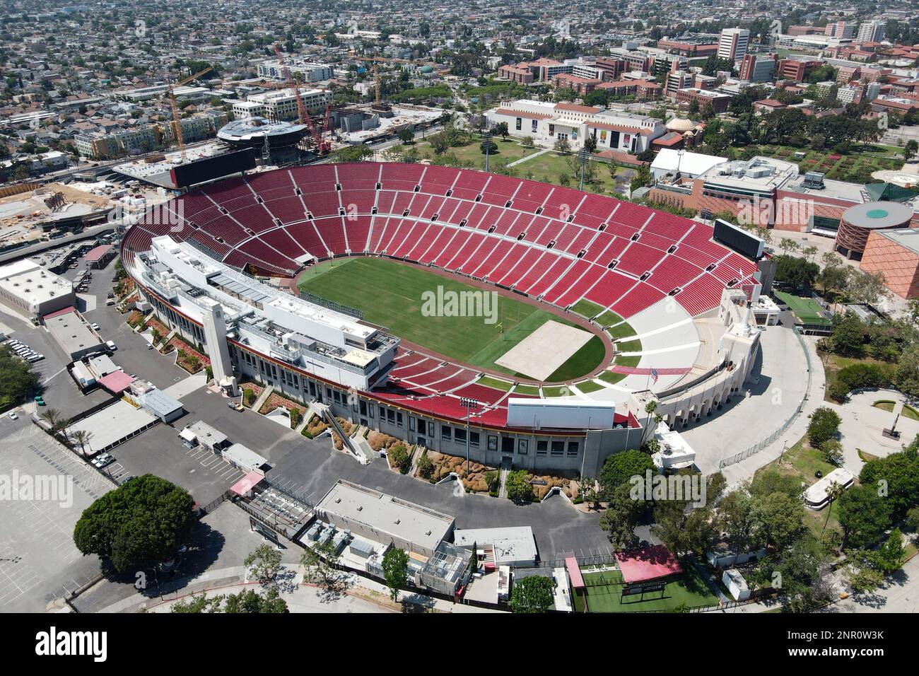 General overall aerial view of the Los Angeles Memorial Coliseum ...