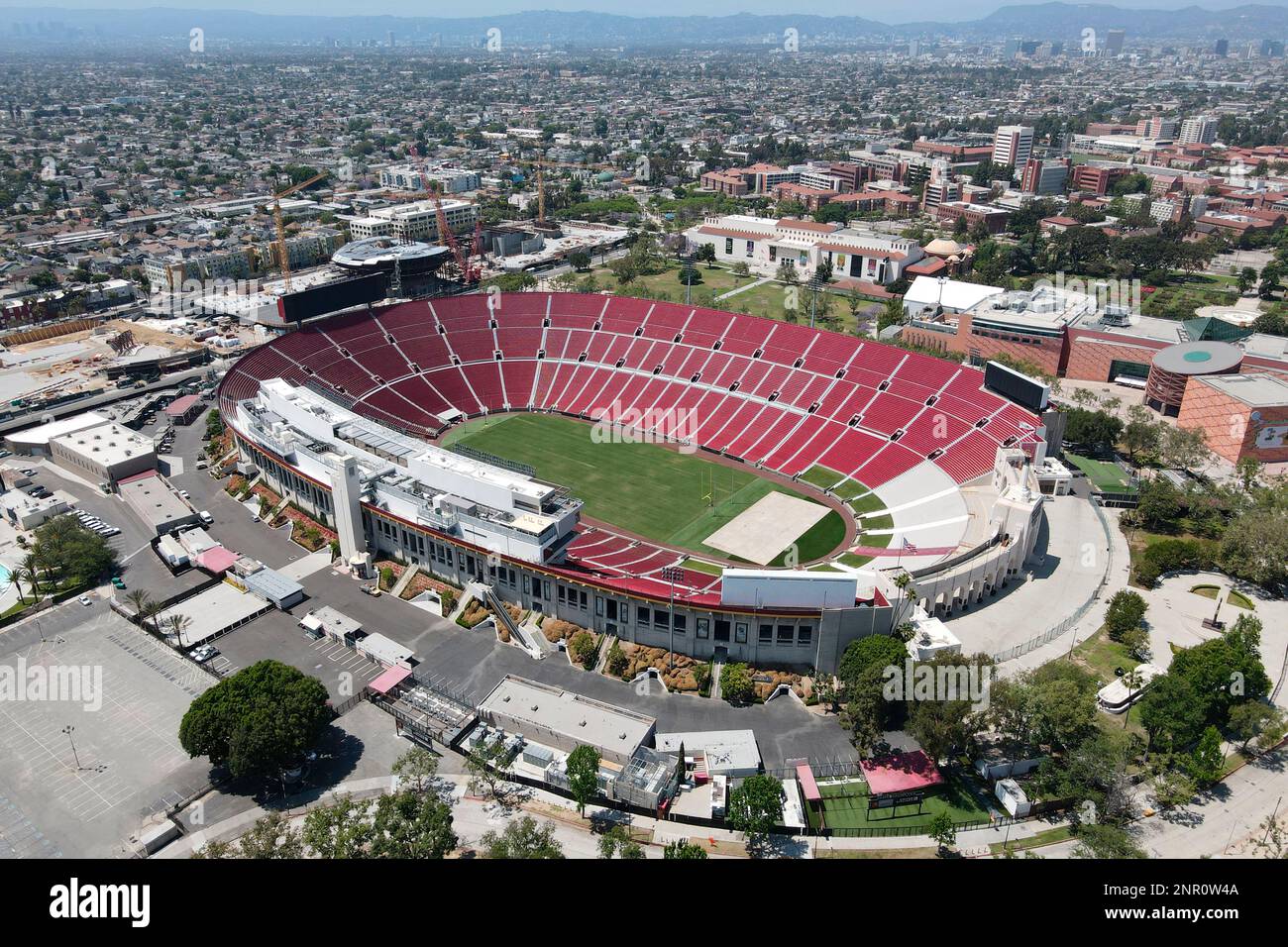 General overall aerial view of the Los Angeles Memorial Coliseum ...