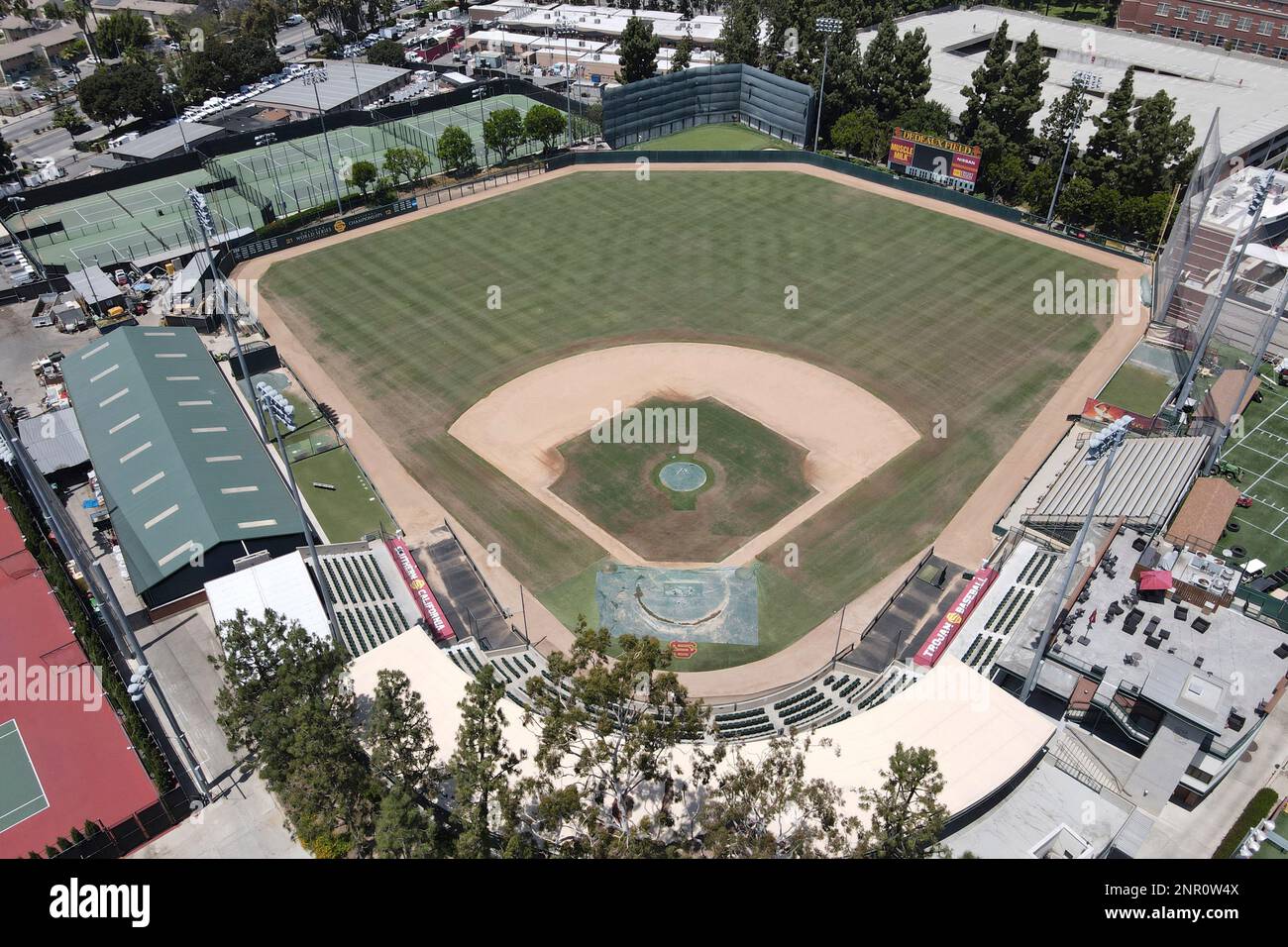 General overall aerial view of the Dedeaux Field baseball stadium on ...
