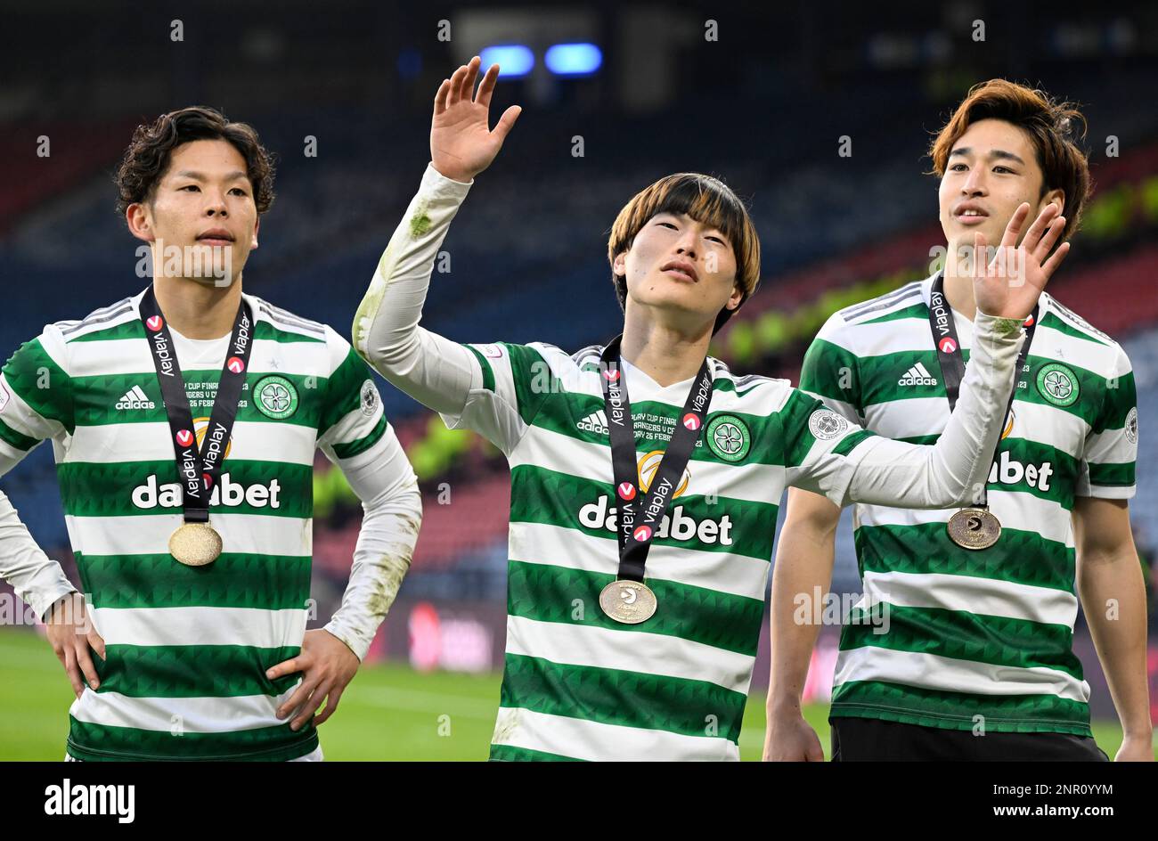 Glasgow, UK. 26th Feb, 2023. CelticÕs Japanese players Tomoki Iwata and ...