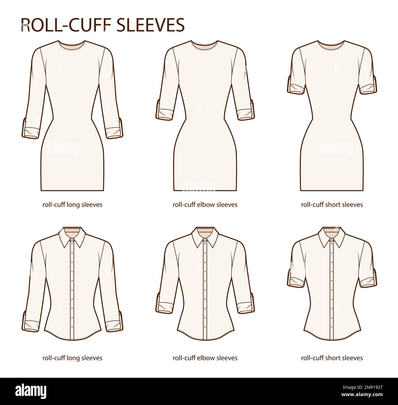 Set of roll-cuff sleeves elbow, short and long length men shirt with ...