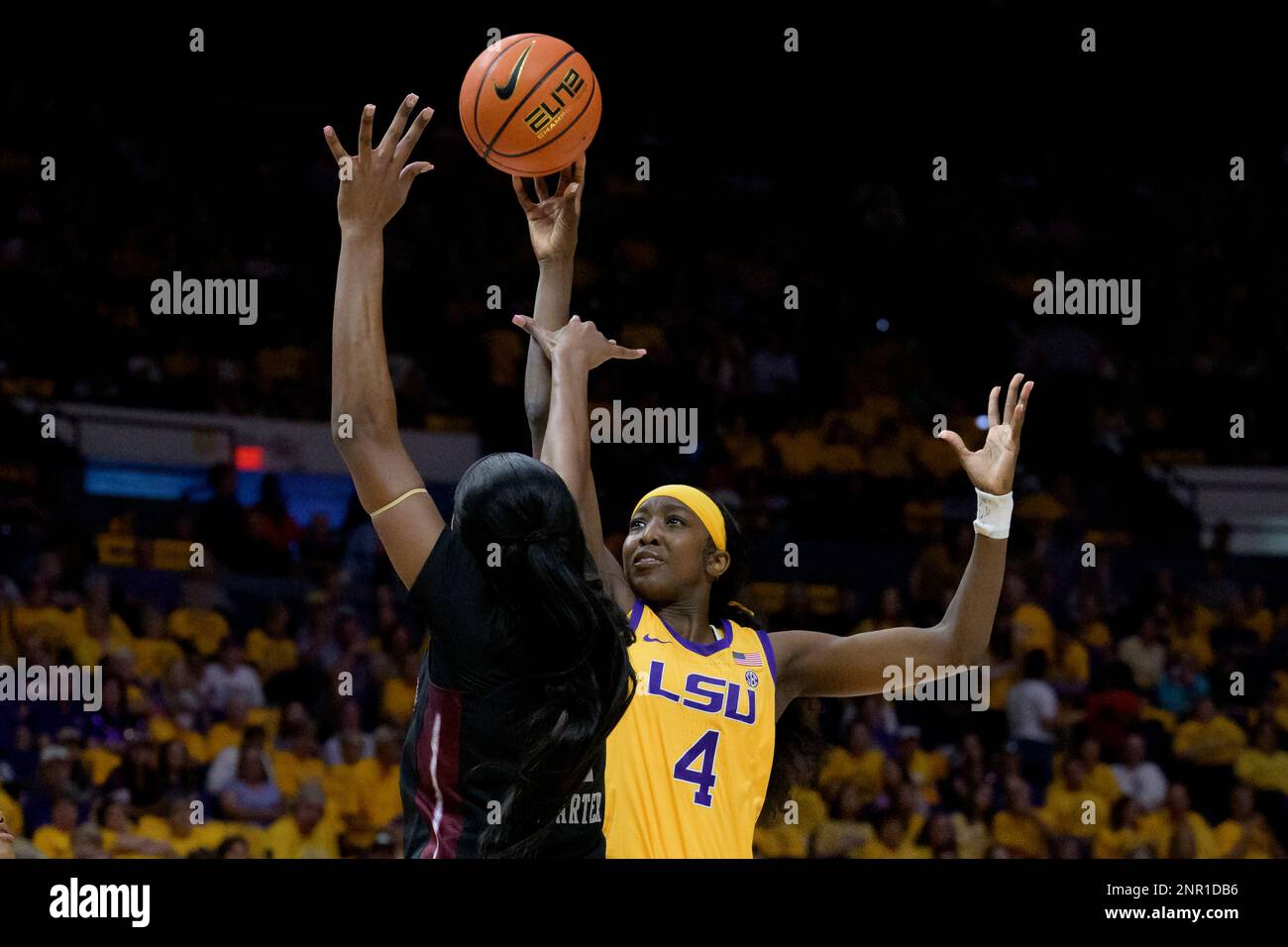 LSU guard Flau'jae Johnson (4) shoots against Mississippi State forward ...