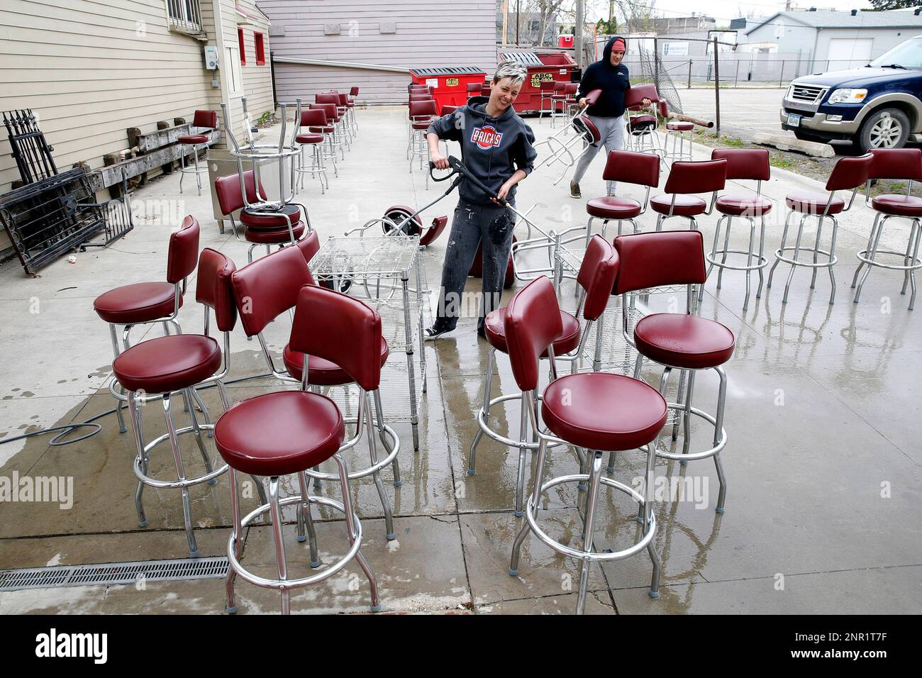 In this Wednesday, May 13, 2020 photo, manager Kenyon Thorp greets a ...