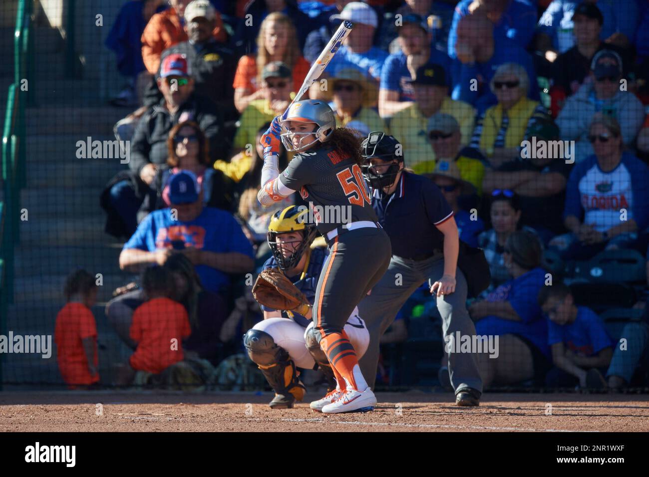 Florida Gators Baylee Goddard (50) bats during an NCAA Softball game ...
