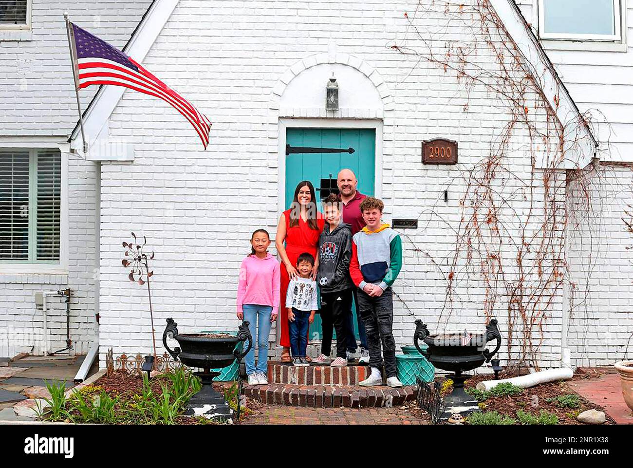 In this May 8, 2020 photo, the Pedersen family, from left, Ea, 11, Sara ...
