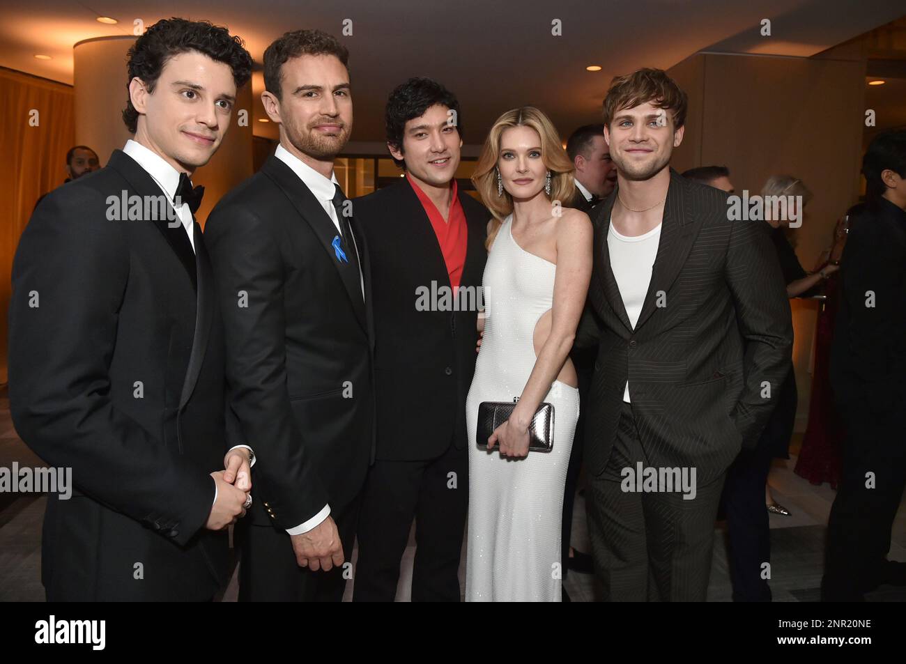 Adam DiMarco, from left, Theo James, Will Sharpe, Meghann Fahy, and Leo ...