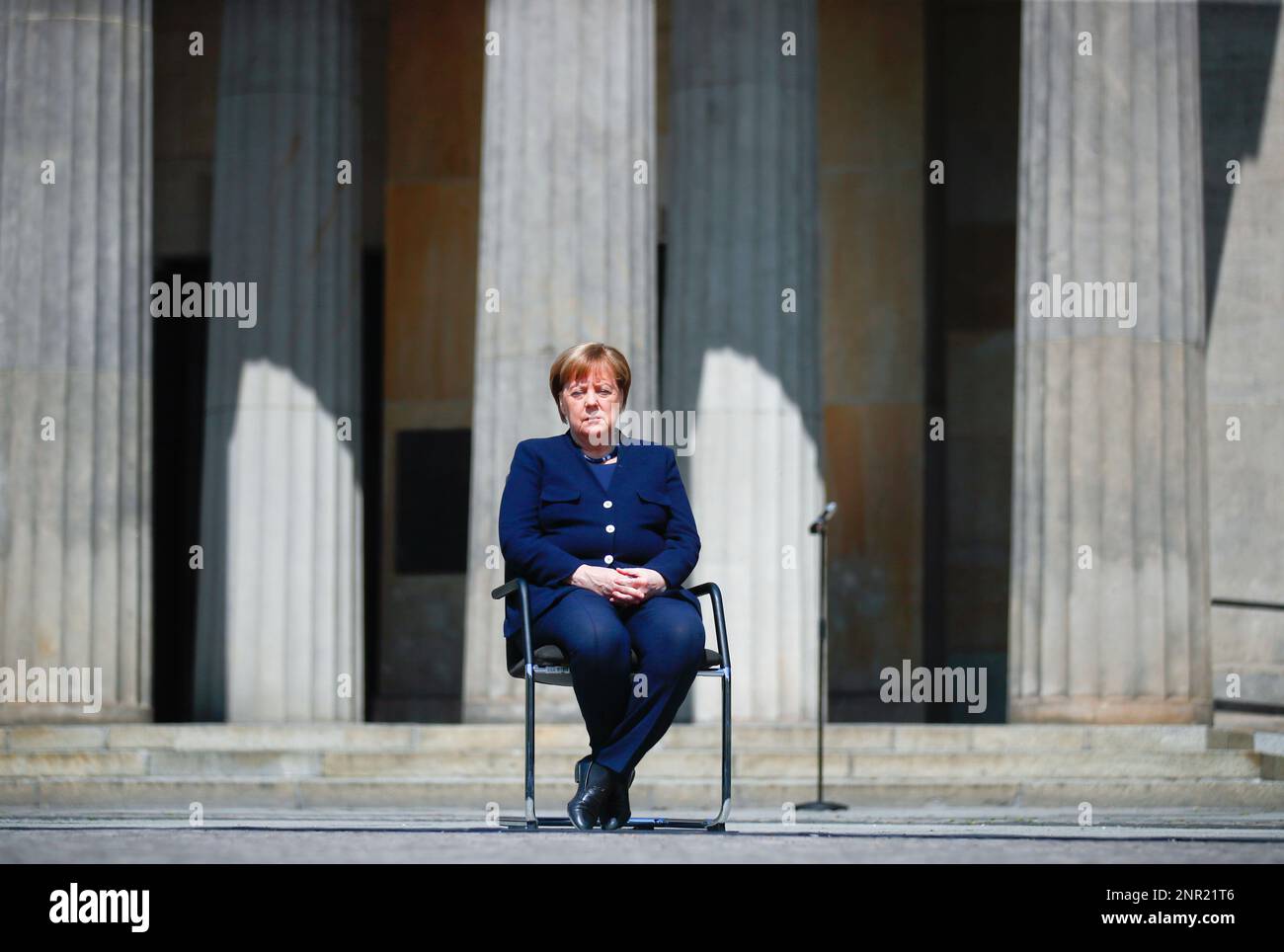 German Chancellor Angela Merkel attends a wreath laying ceremony to ...