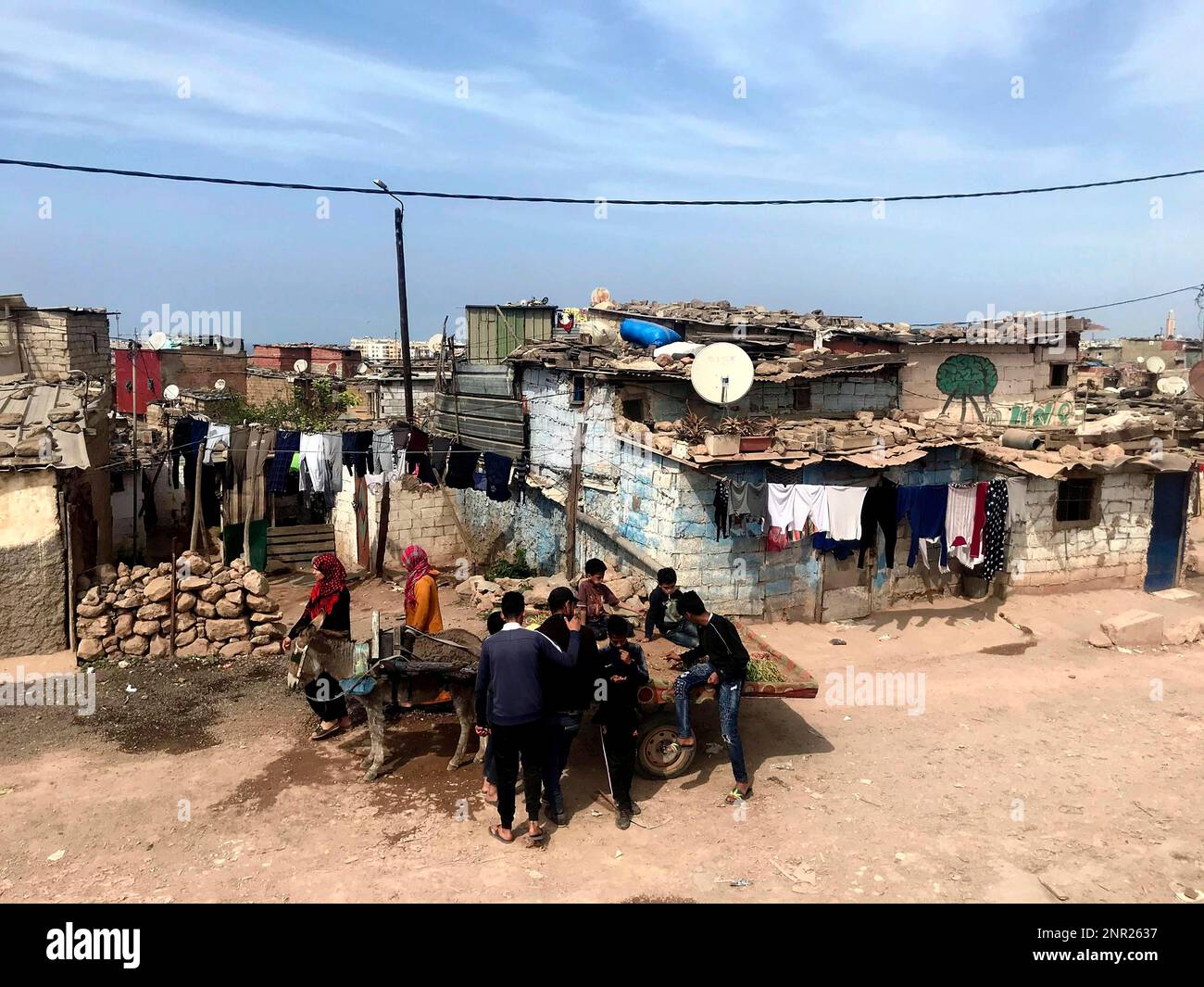 A picture taken on March 14, 2020 shows slums near Casablanca in middle ...