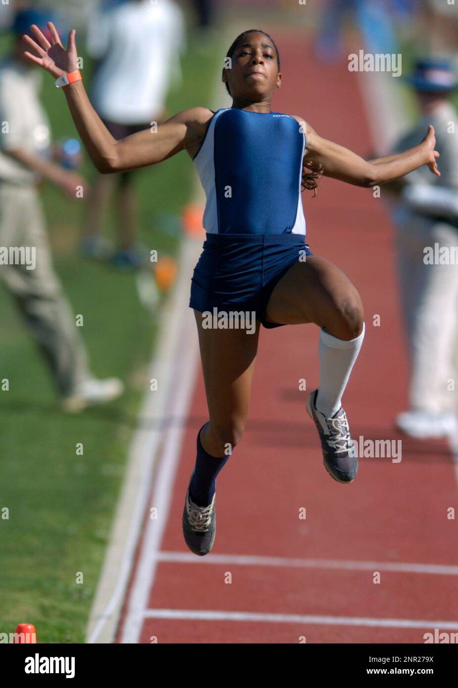 Merrill West junior Shevell Quinley competes in the girls long jump ...