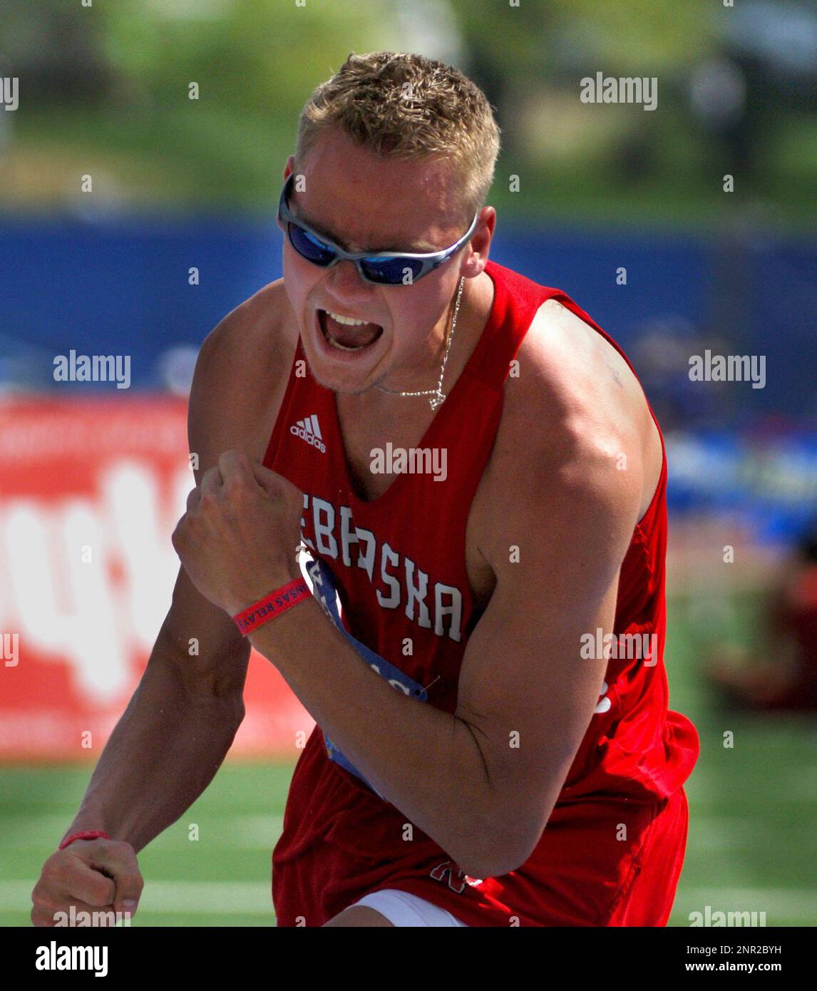 Dusty Jonas of Nebraska celebrates winning clearance of 7-5 3/4 (2.28m ...