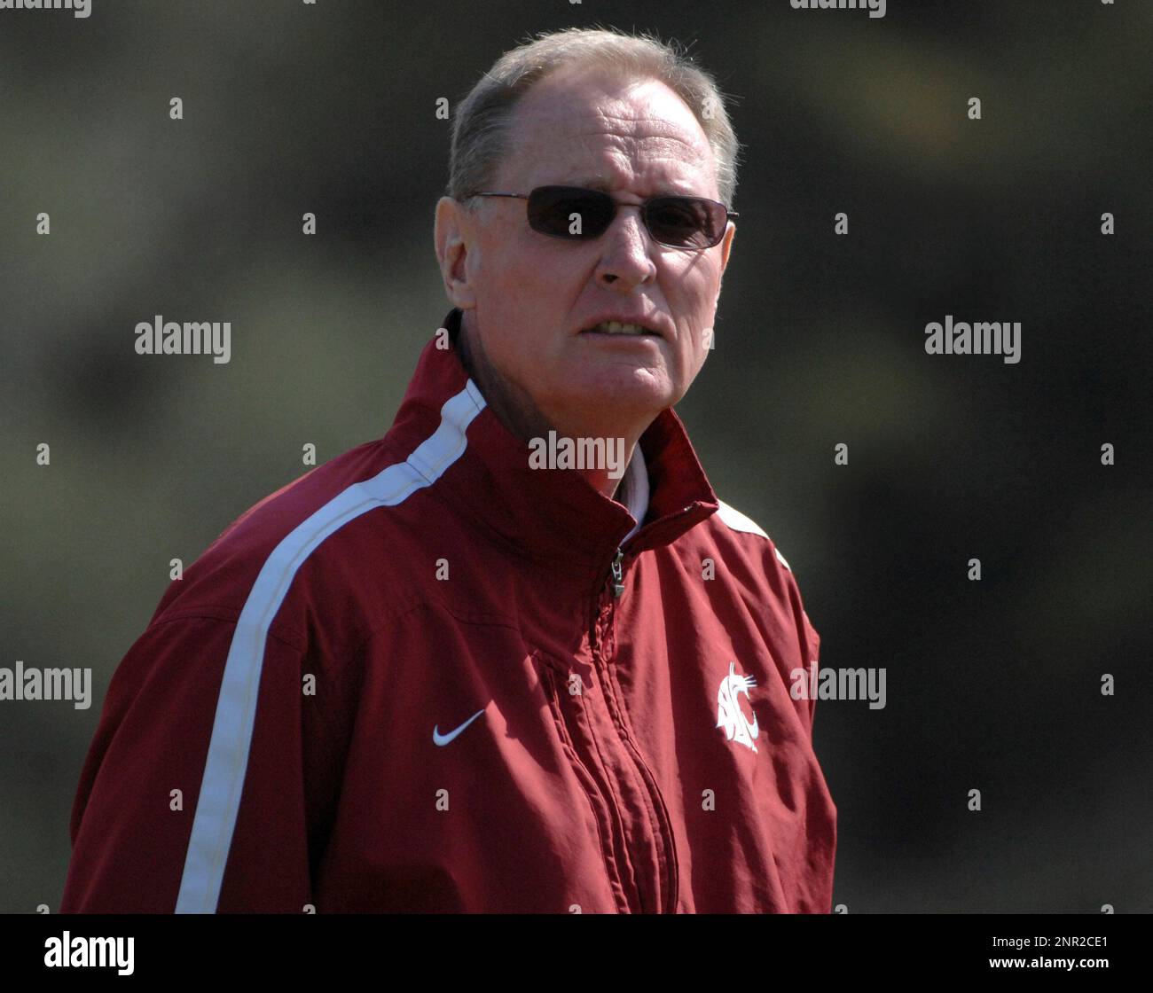 Washington State Cougars coach Rick Sloan watches the javelin ...
