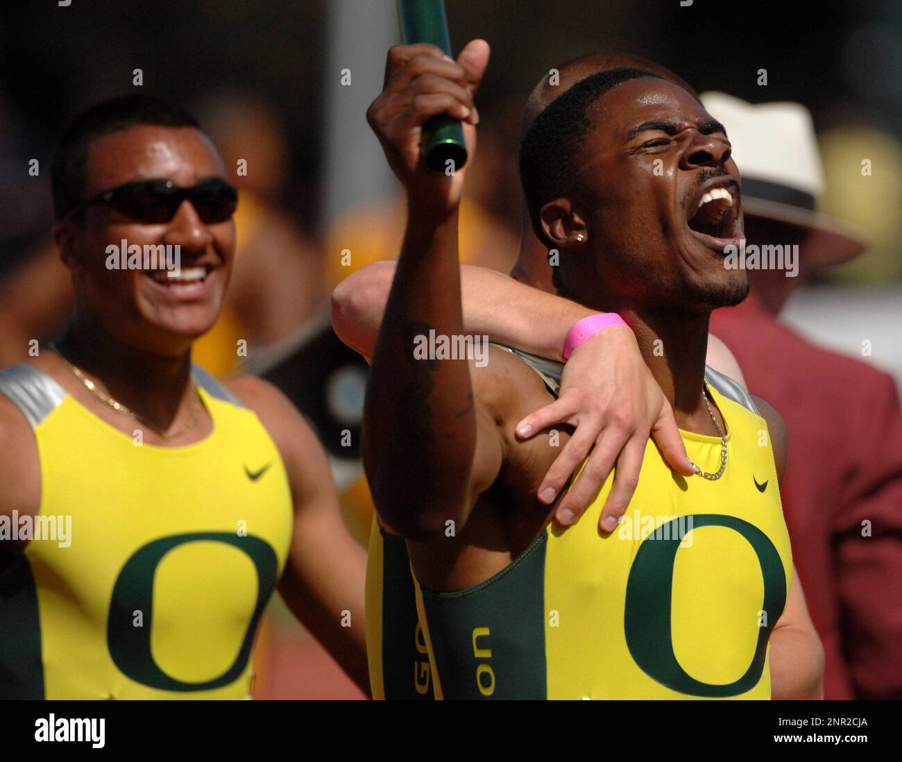 Marcus Dillon, right, and Ashton Eaton of Oregon celebrate after ...