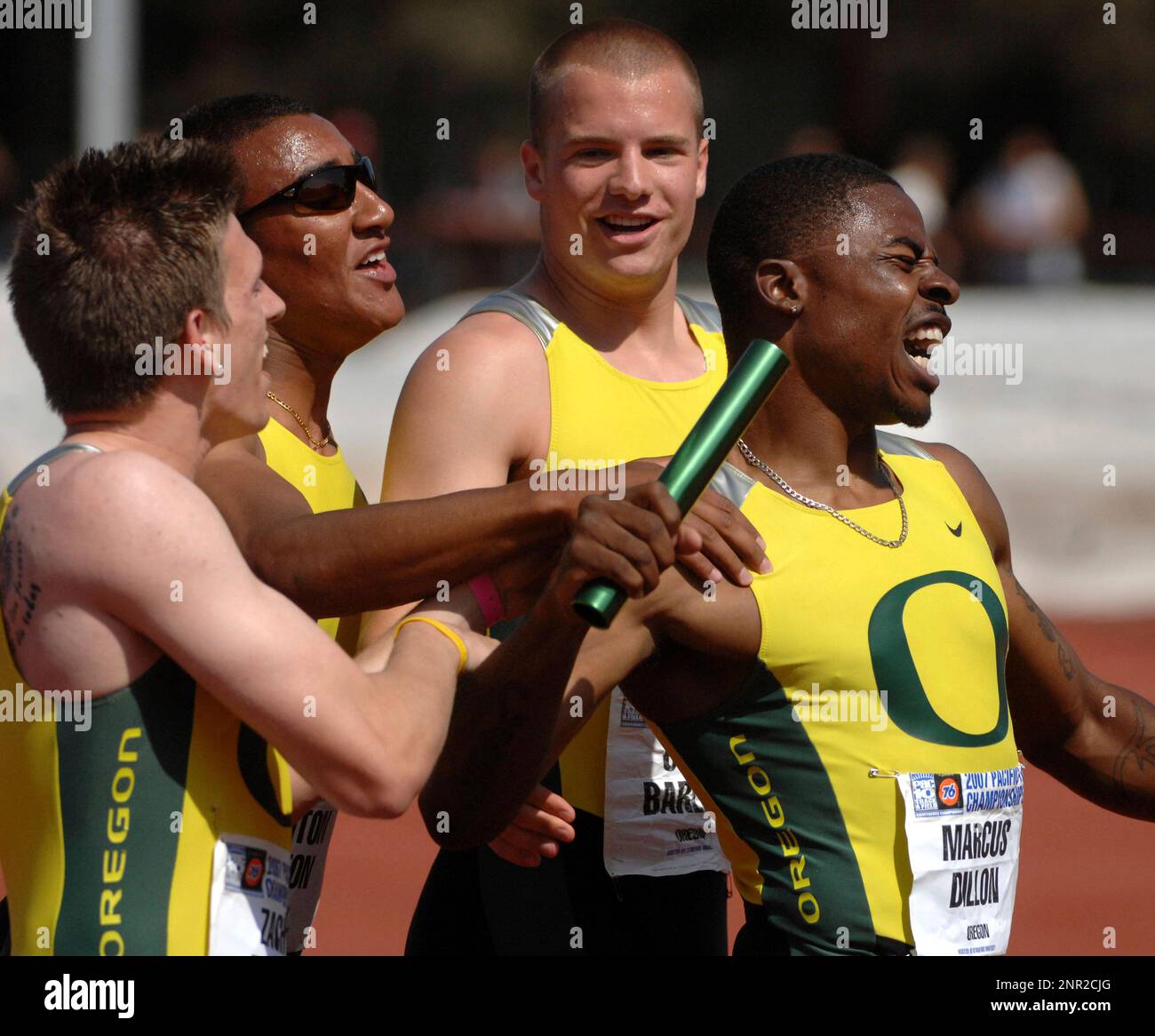 Zach Ancell, Ashton Eaton, Chad Barlow and Marcus Dillon of Oregon ...