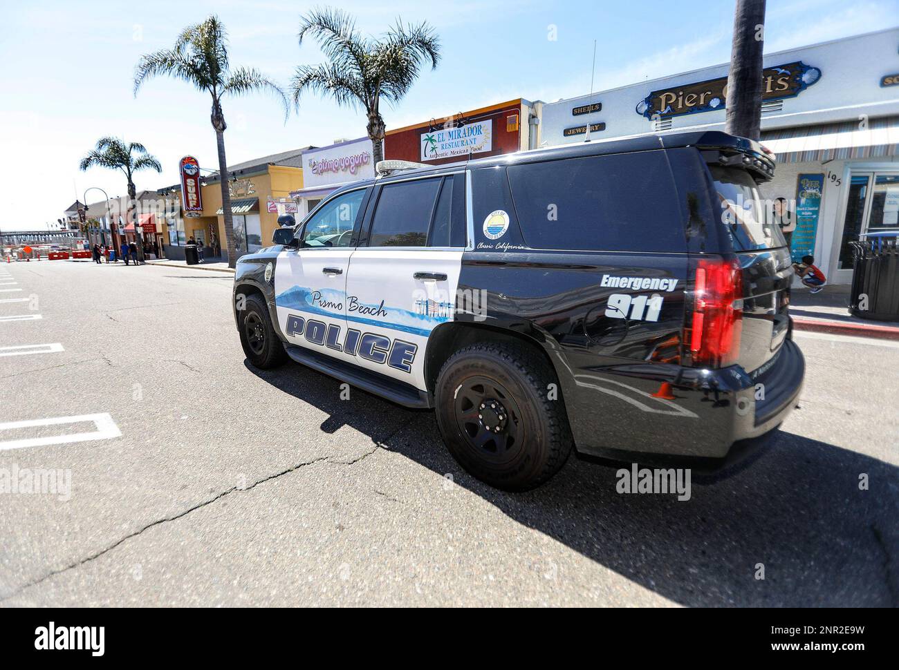 A Pismo Beach police unit is parked on Pomeroy Avenue near the beach in ...