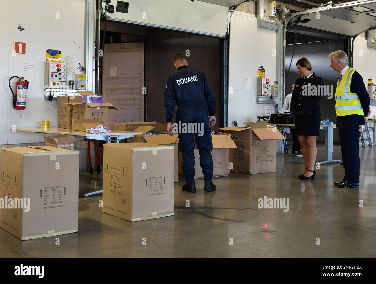 Belgium's King Philippe, right, visits the customs area at the MSC PSA ...