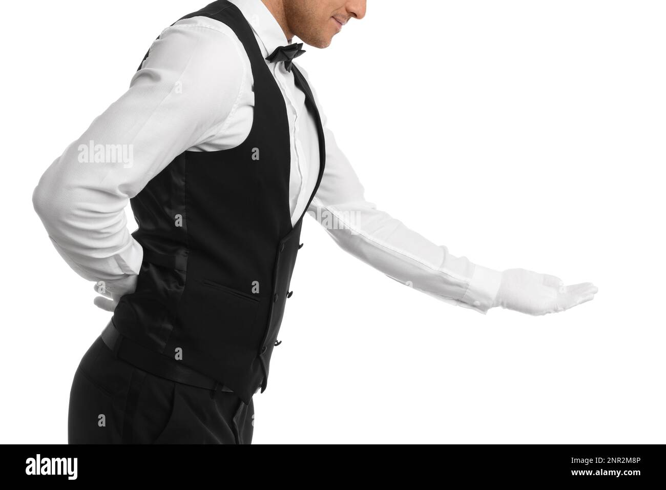 Butler in elegant uniform on white background, closeup Stock Photo - Alamy
