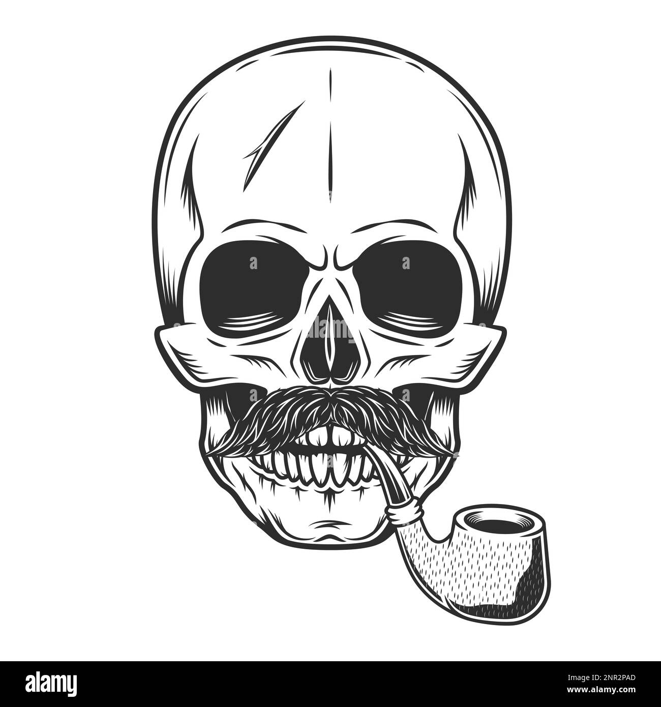 Hipster skull smoking pipe and cigarette with mustache isolated on ...