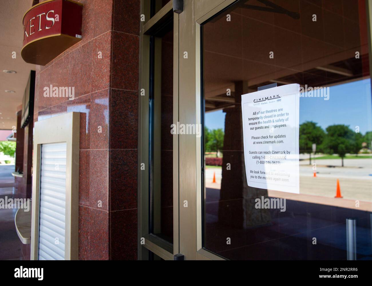 April 23 2020: The sign on the door of CineMark move theatre is closed ...