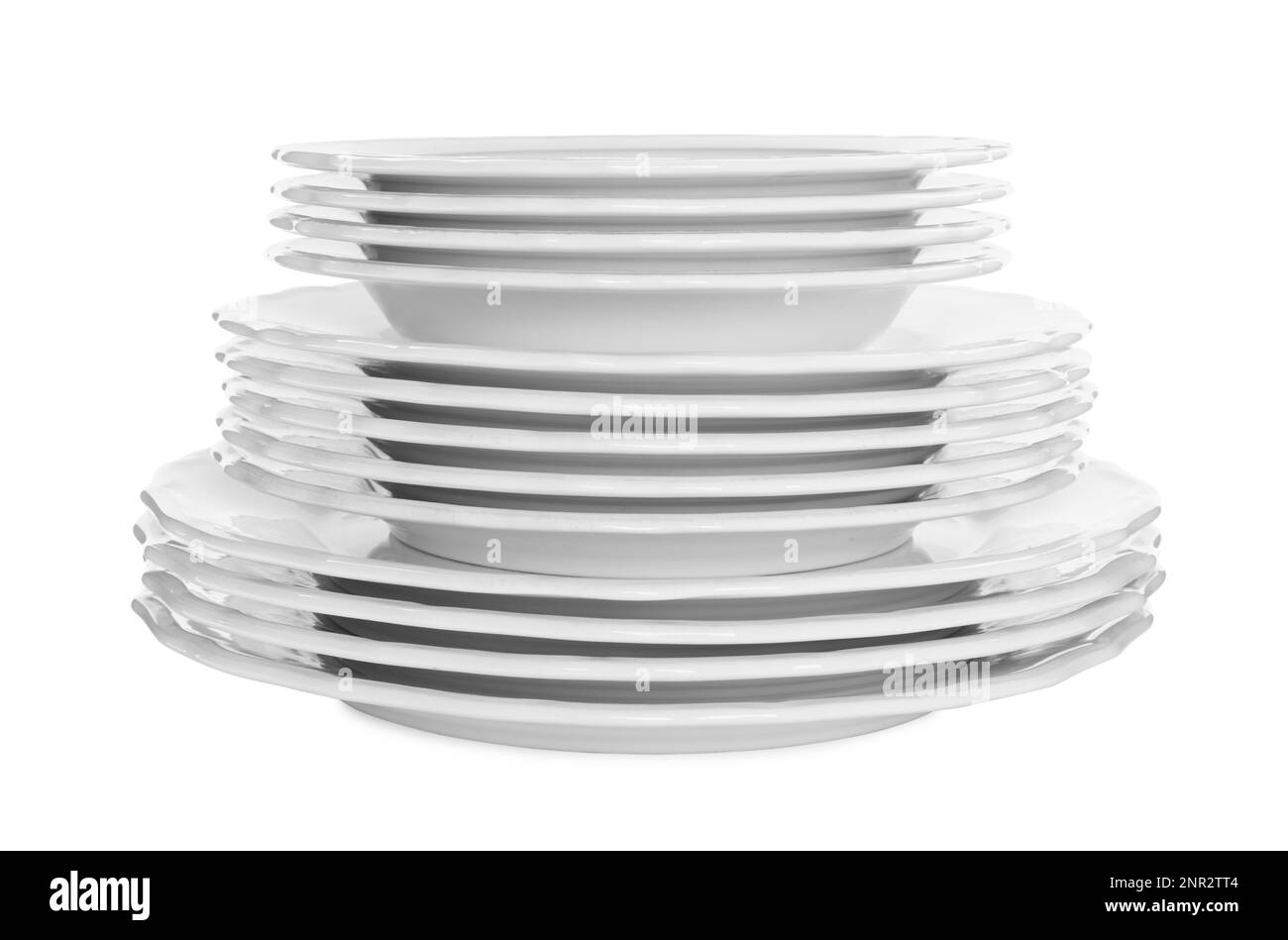 Stack of clean plates on white background Stock Photo - Alamy