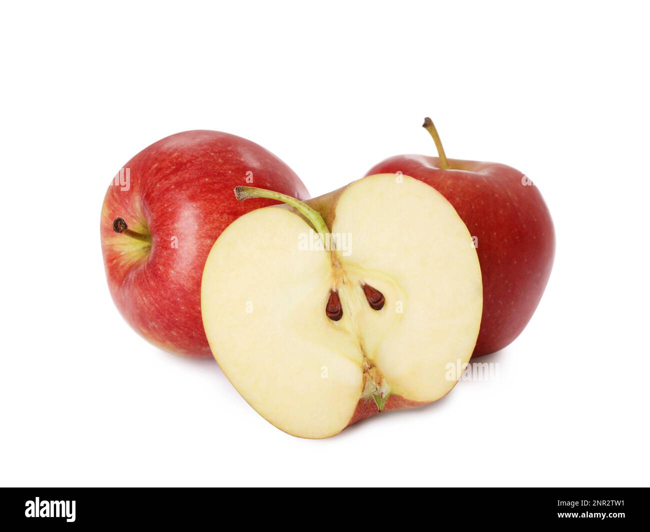 Whole and cut apples on white background Stock Photo - Alamy