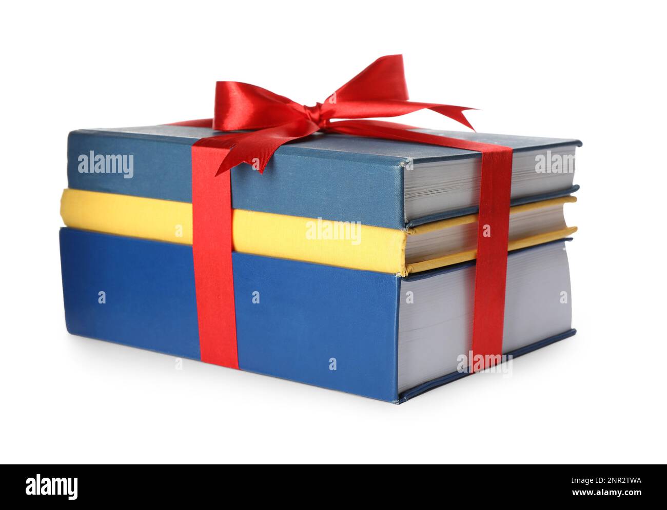 Different books tied with red ribbon isolated on white Stock Photo - Alamy