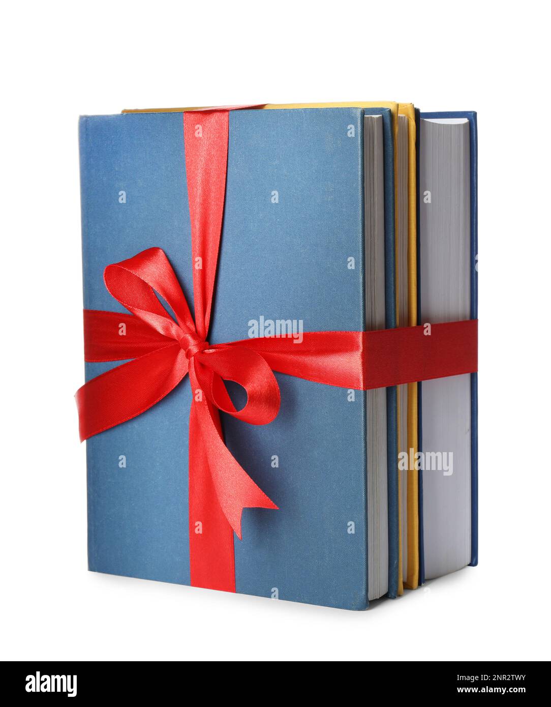 Different books tied with red ribbon isolated on white Stock Photo - Alamy