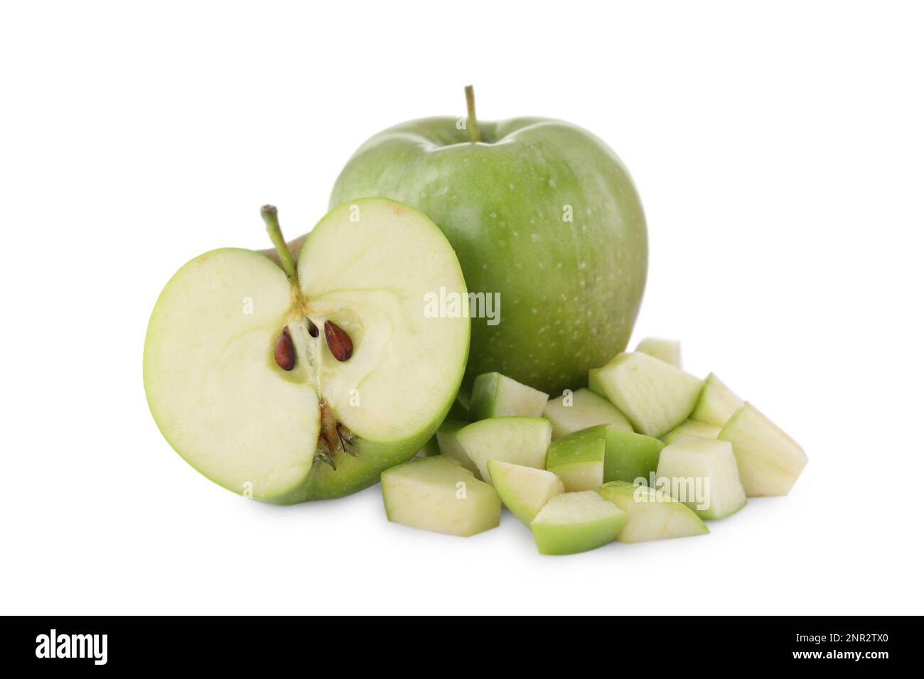 Whole and cut apples on white background Stock Photo - Alamy