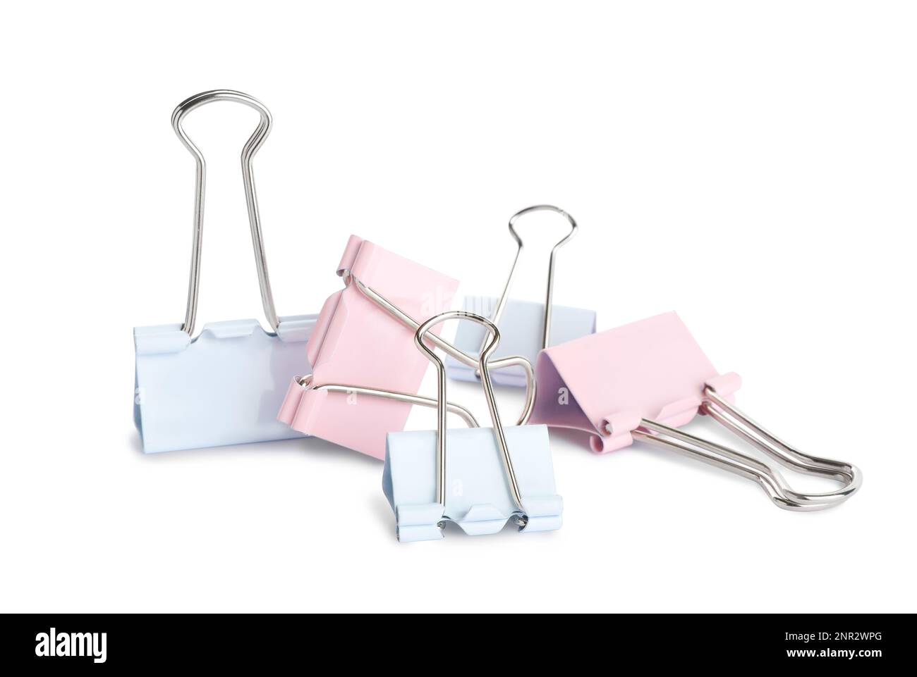 Colorful binder clips on white background. Stationery item Stock Photo ...
