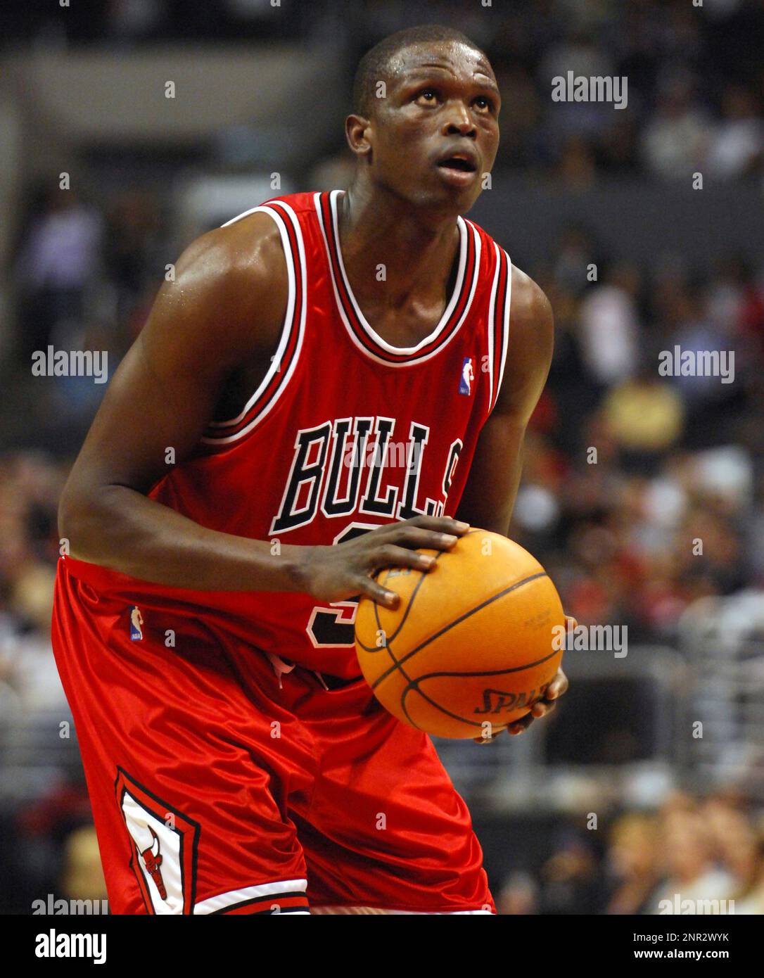 Luol Deng of the Chicago Bulls shoots a free throw during 110-98 loss ...