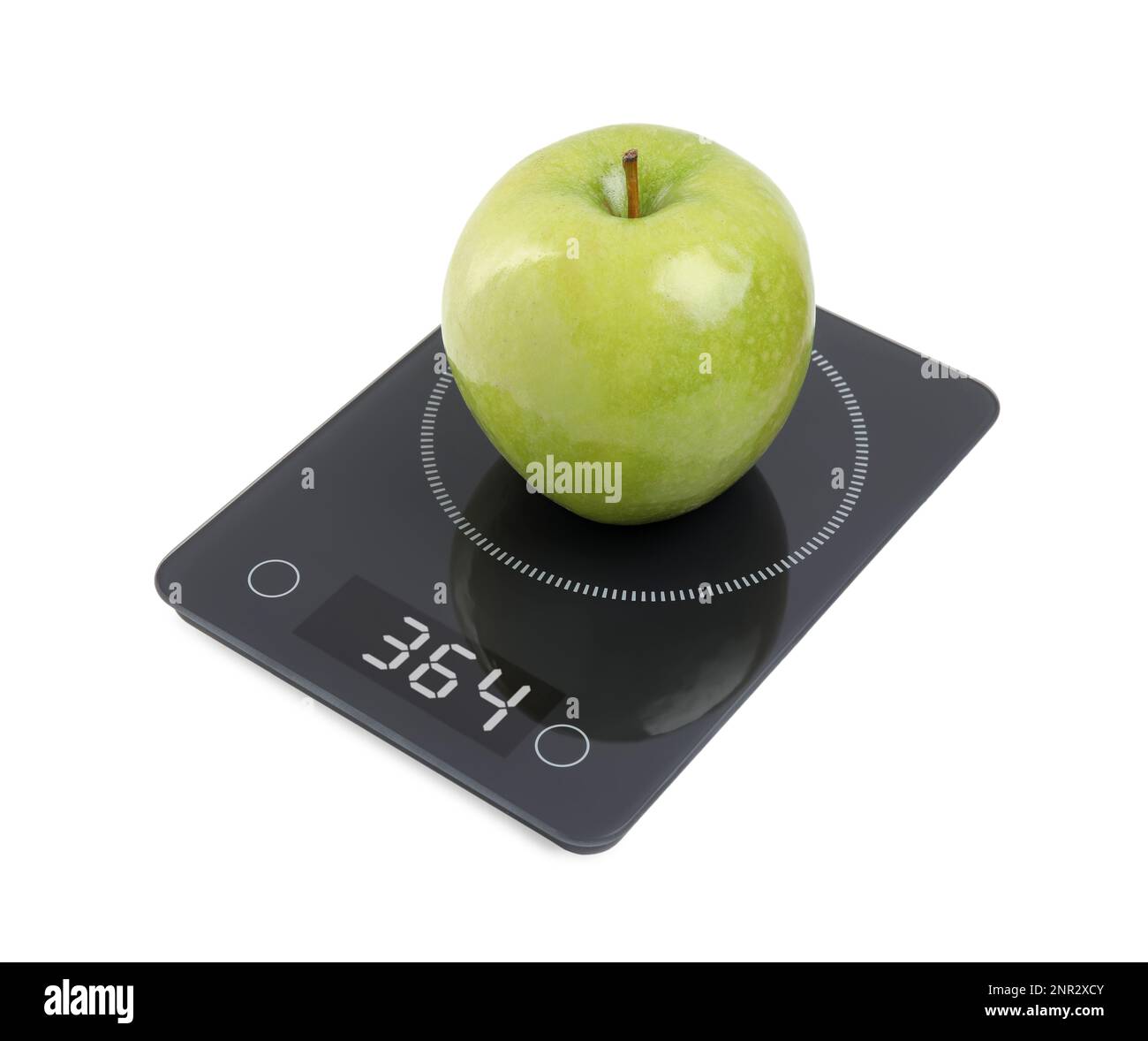 Ripe green apple and electronic scales on white background Stock Photo ...