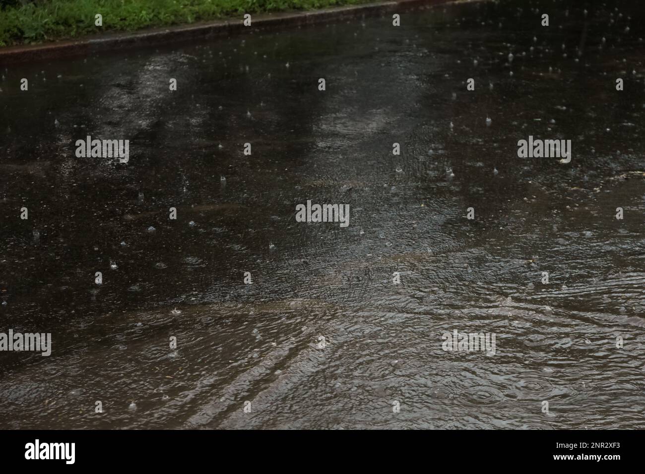 View of heavy pouring rain on city street Stock Photo - Alamy