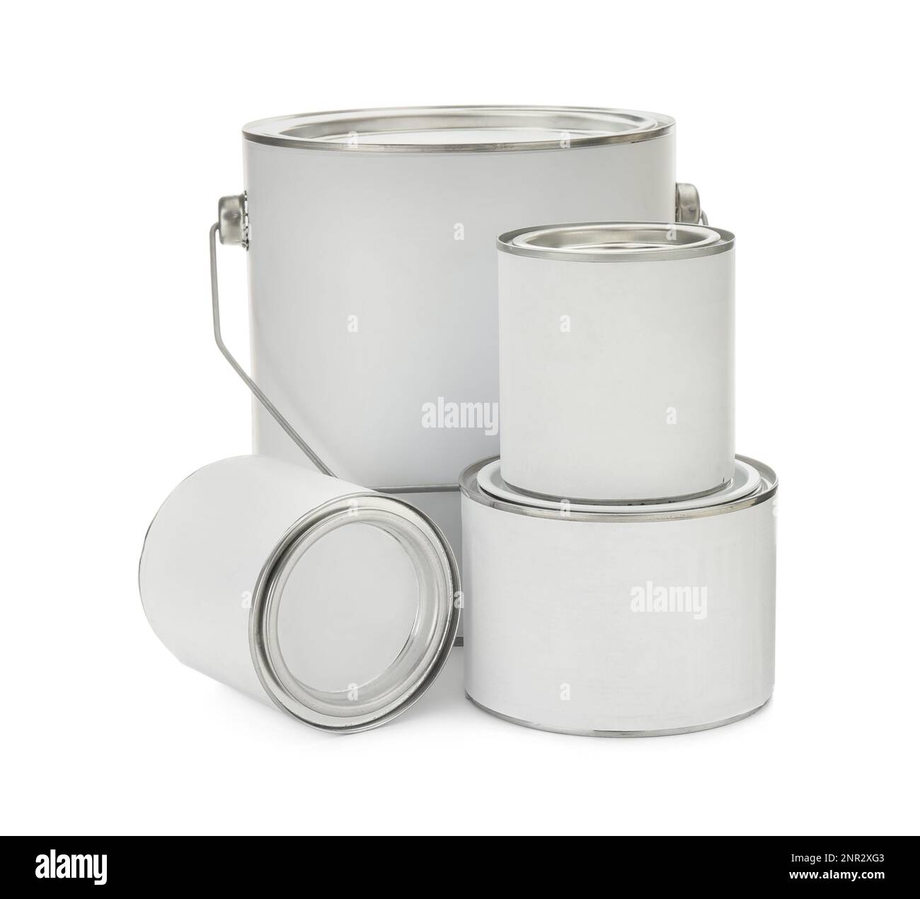 Closed blank cans of paint isolated on white Stock Photo - Alamy