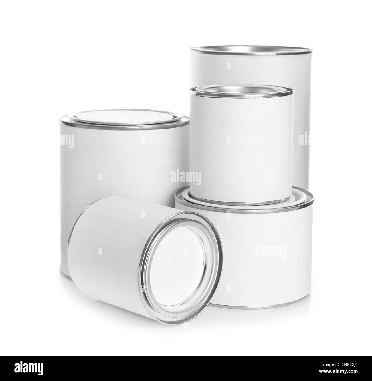 Closed blank cans of paint on white background Stock Photo - Alamy