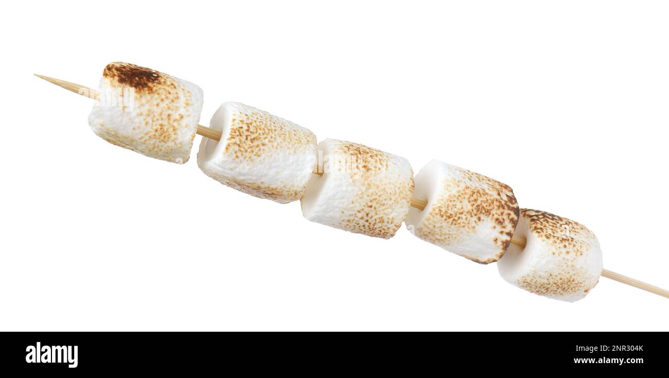 Stick with roasted marshmallows isolated on white Stock Photo - Alamy