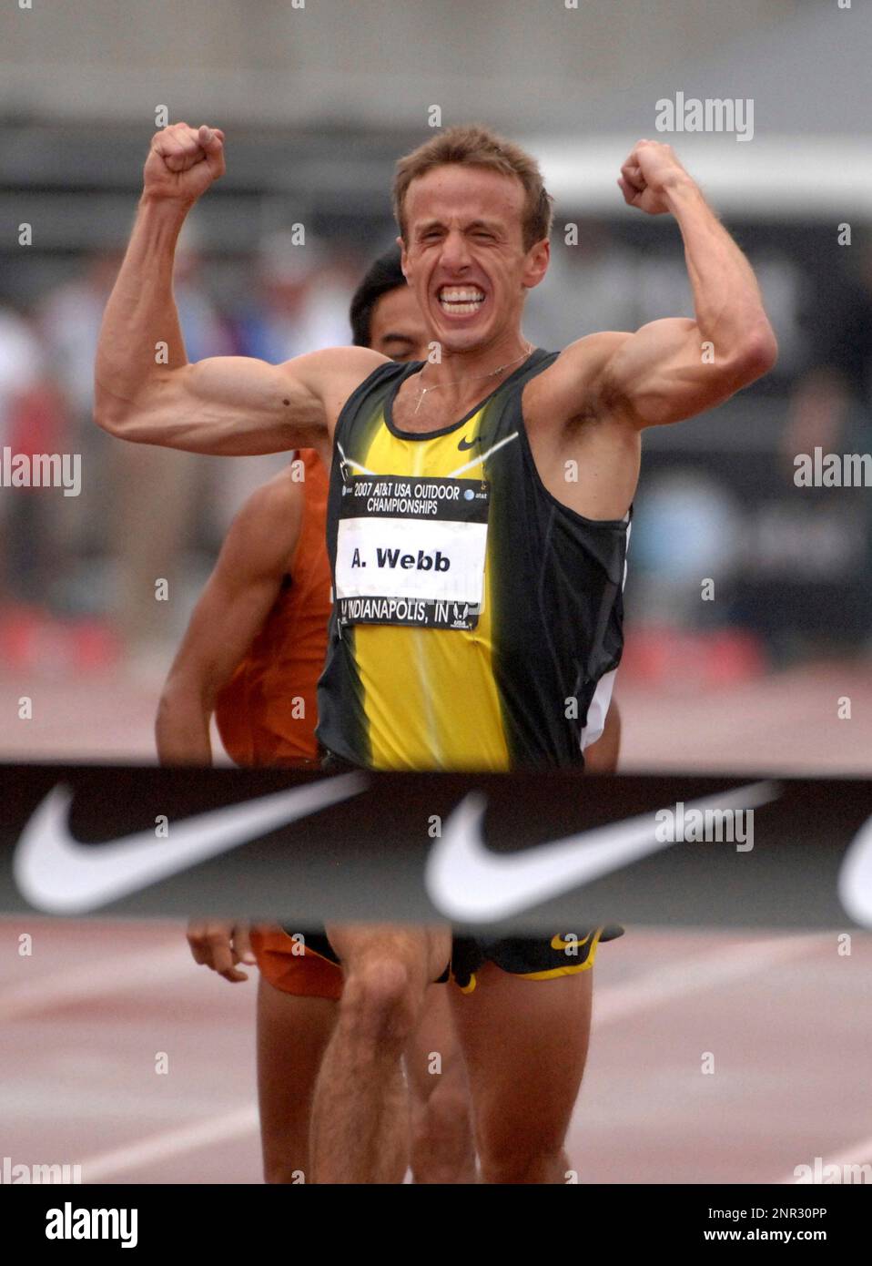 Alan Webb celebrates after winning the 1,500 meters in a meet record 3: ...