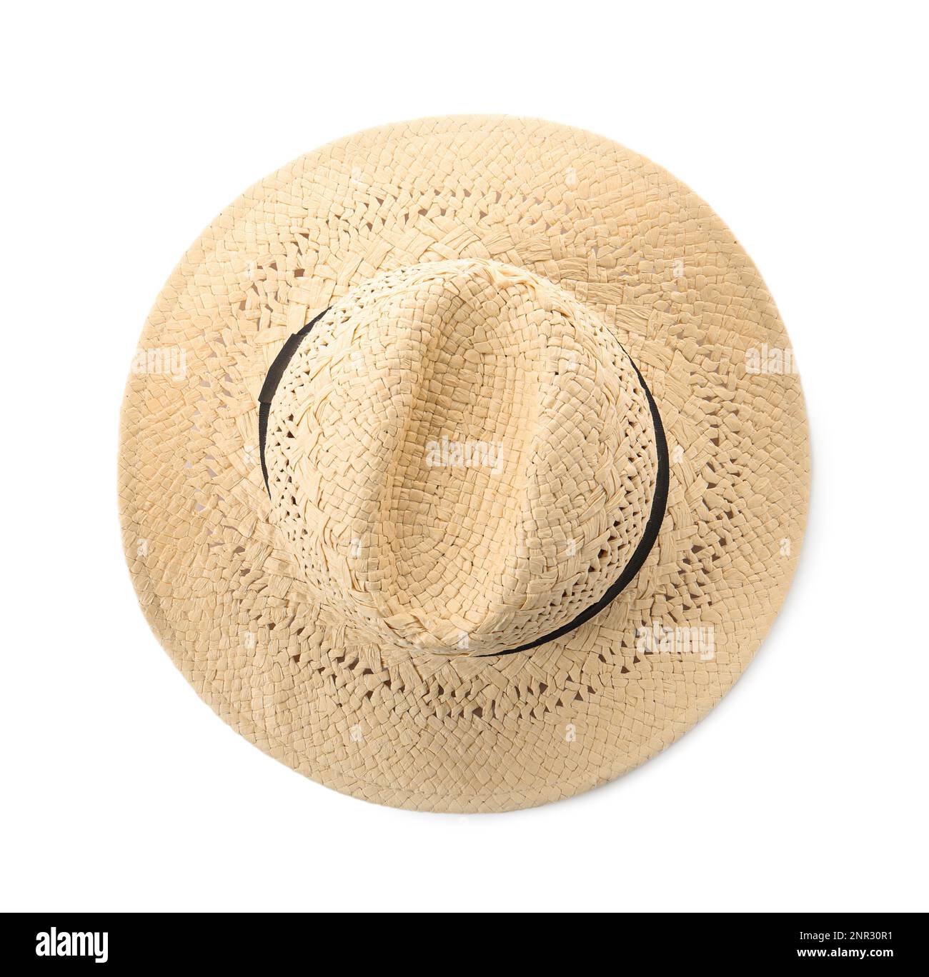 Stylish straw hat isolated on white, top view Stock Photo - Alamy