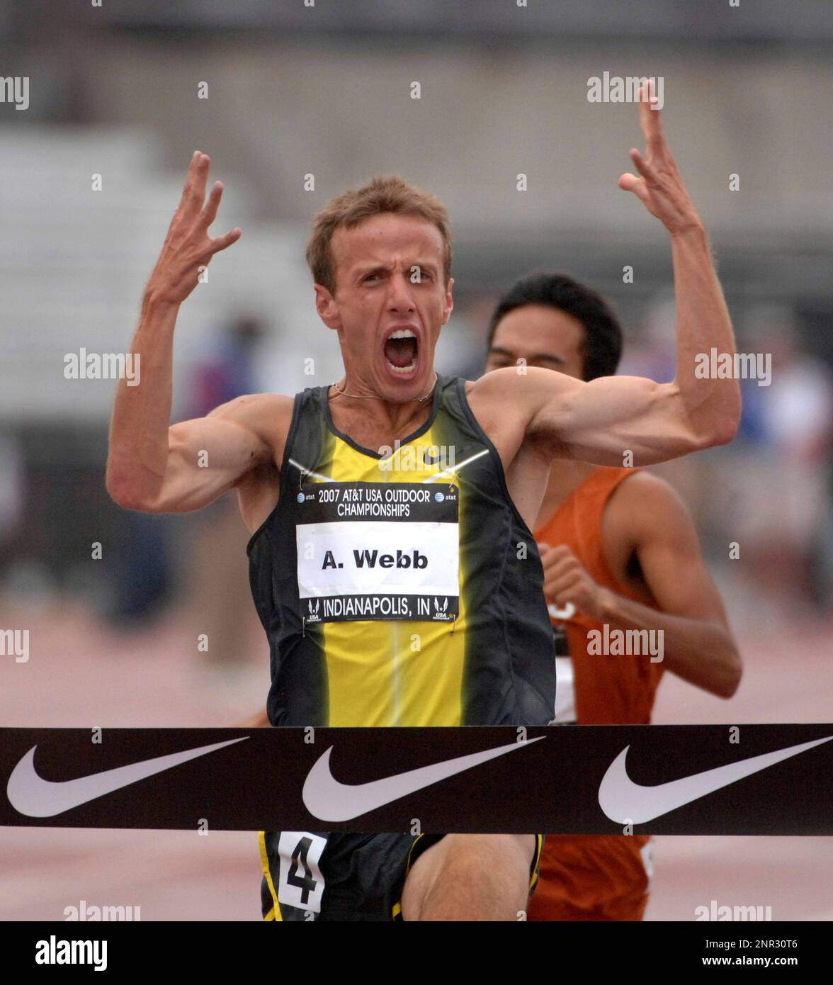 Alan Webb celebrates after winning the 1,500 meters in a meet record 3: ...