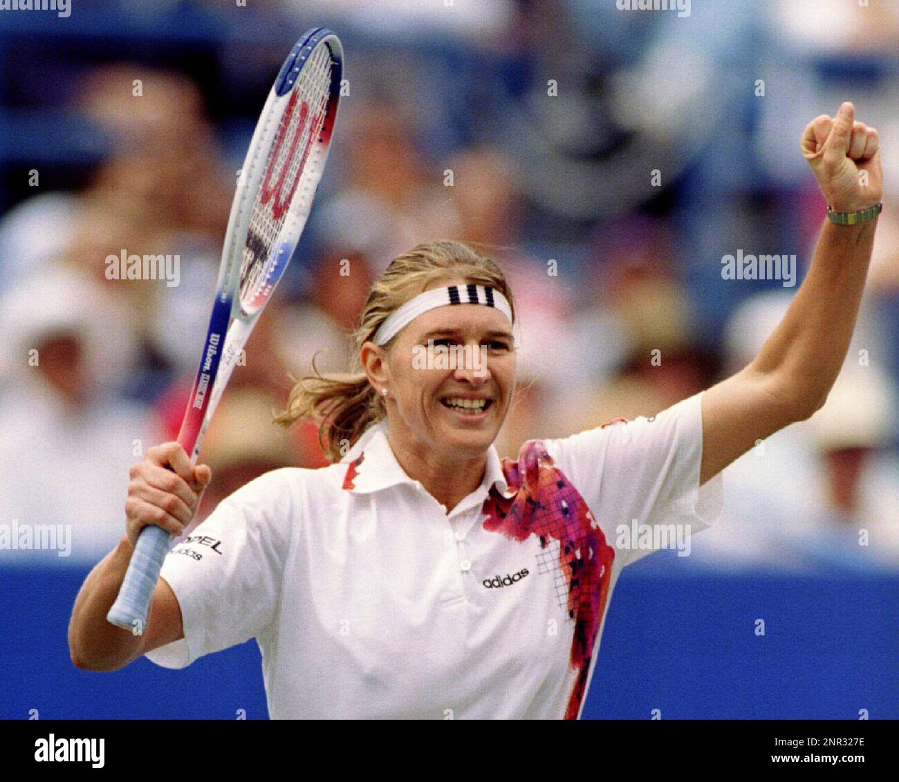 Steffi Graf of Germany celebrates her semi-final win over Gabriela ...