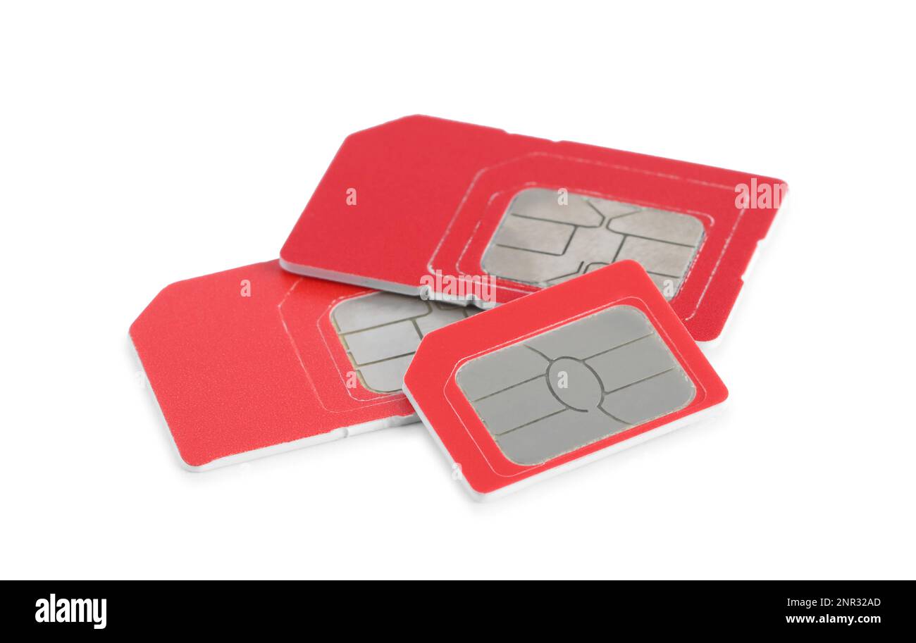 Modern red SIM cards on white background Stock Photo - Alamy