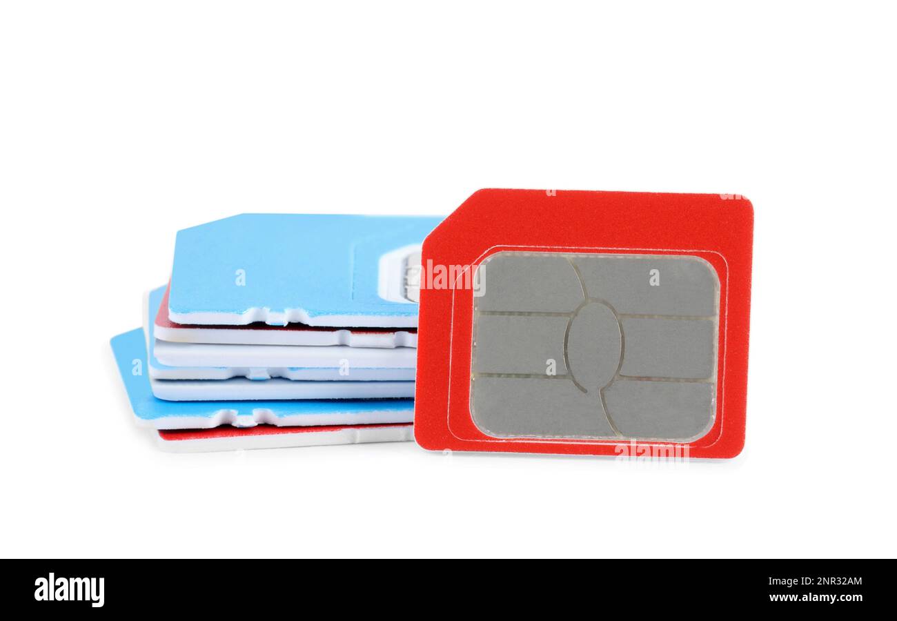 Different modern SIM cards on white background Stock Photo - Alamy