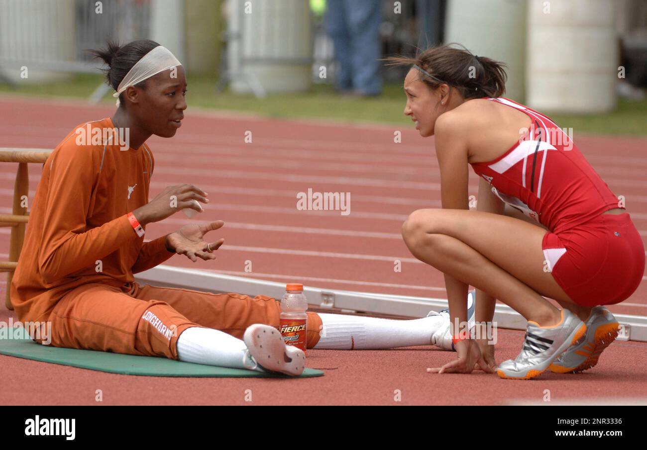 Destinee Hooker of Texas, left, talks with Epley Bullock of Nebraska ...
