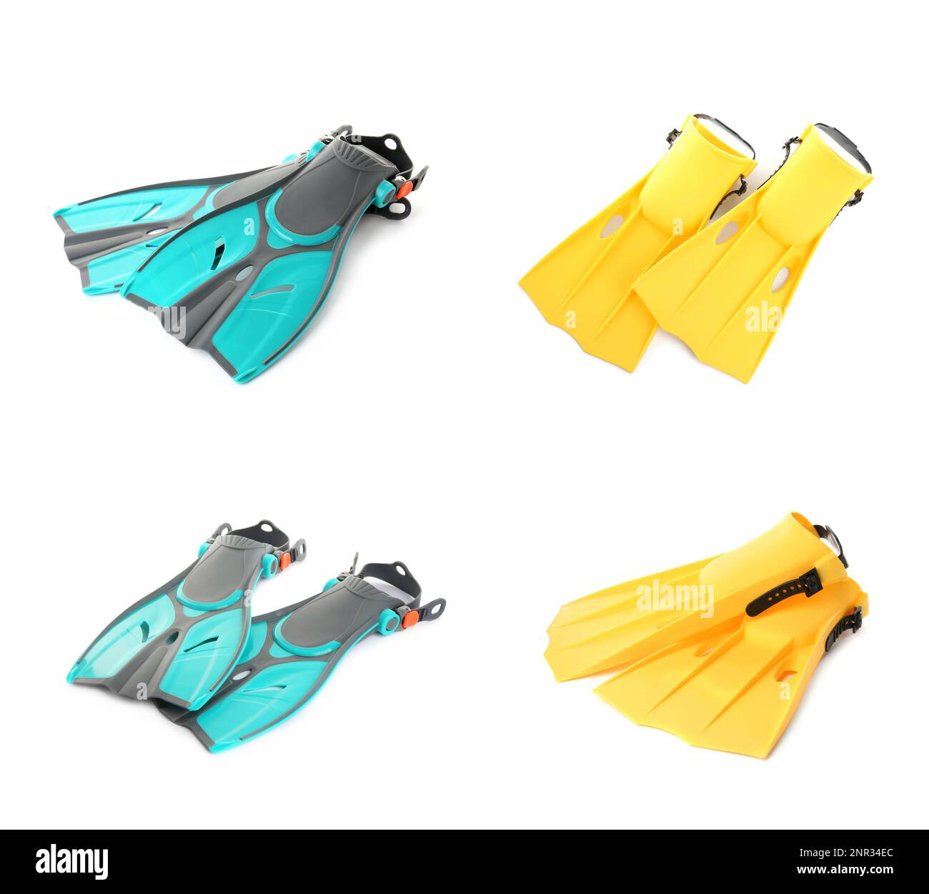Set with different flippers on white background Stock Photo - Alamy