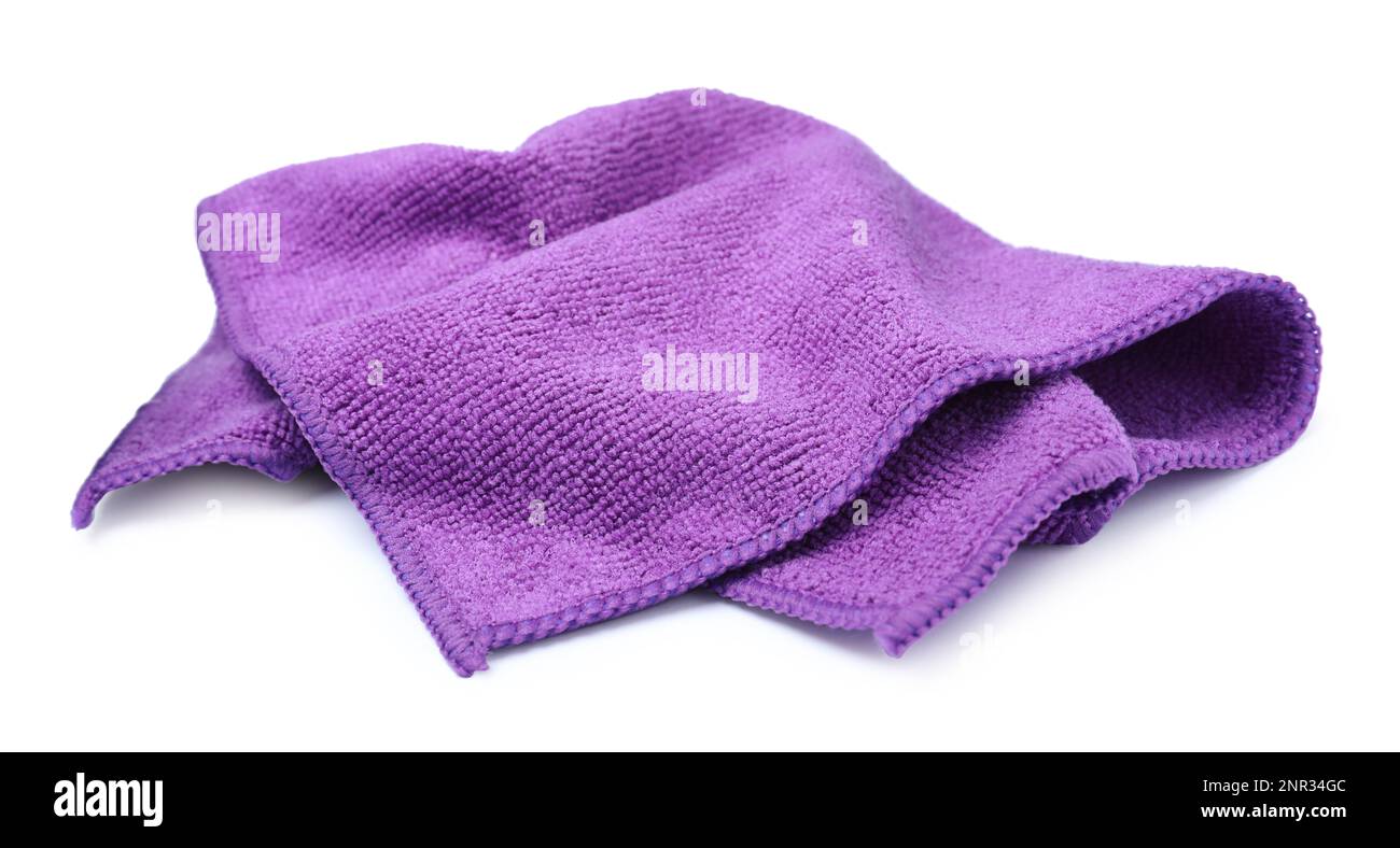 Clean purple microfiber cloth isolated on white Stock Photo - Alamy