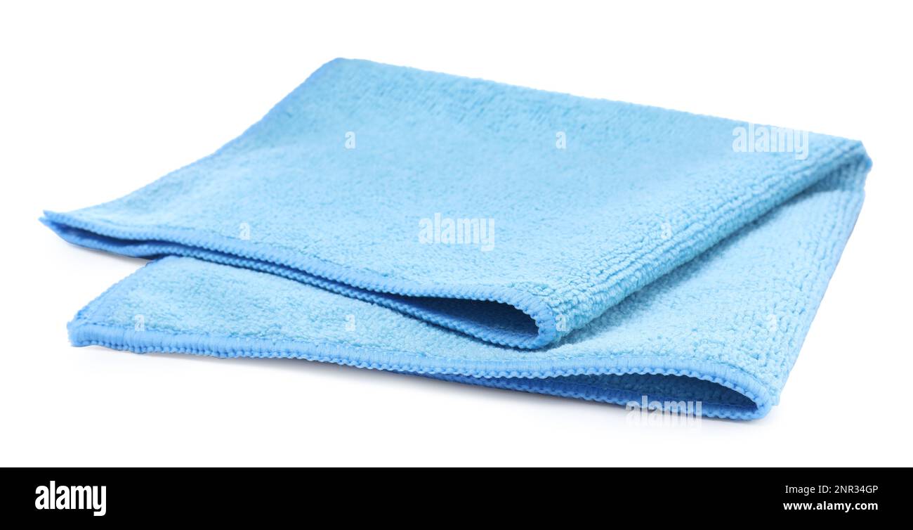 Light blue microfiber cloth isolated on white Stock Photo - Alamy