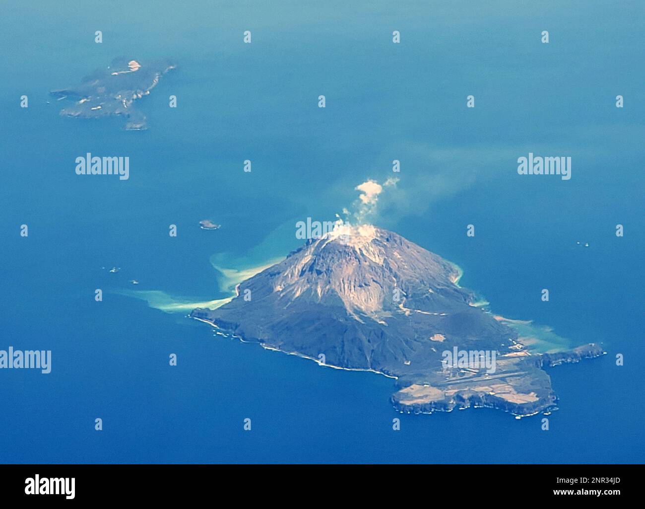 An aerial photo shows Io-jima Island, also known as Satsuma Iojima in ...