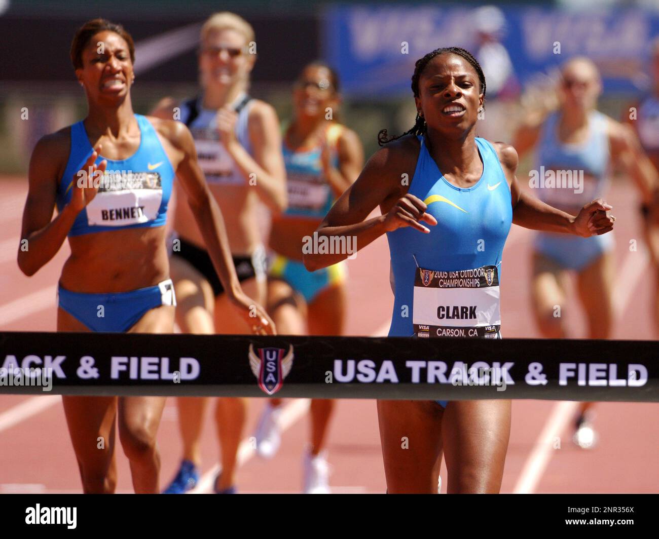 Hazel Clark holds off Kameisha Bennett to win the women's 800 meters, 1 ...