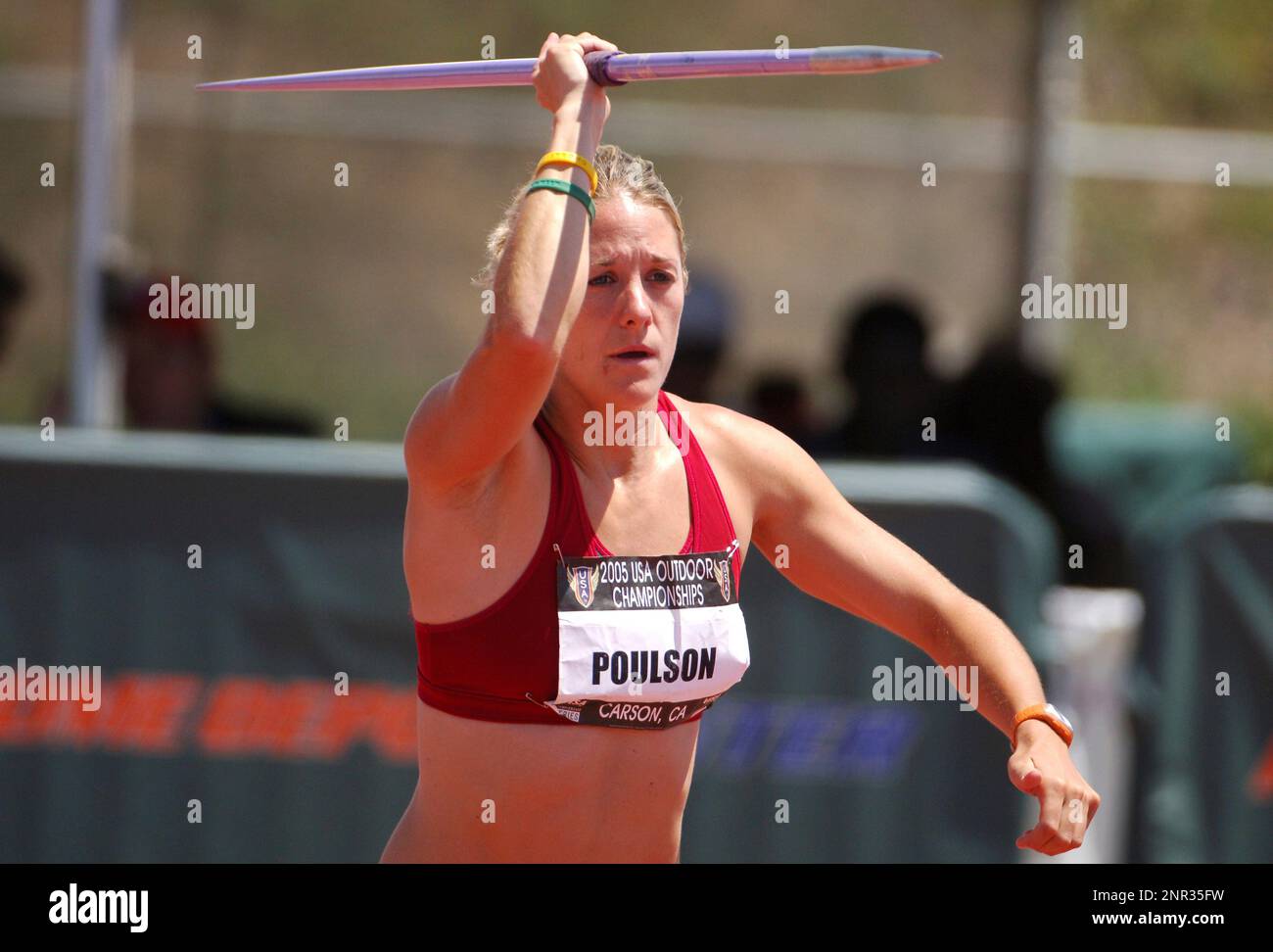 Jackie Poulson throws during the heptathlon javelin competition in the ...