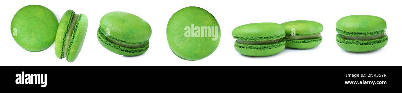 Set with delicious macarons on white background. Banner design Stock ...