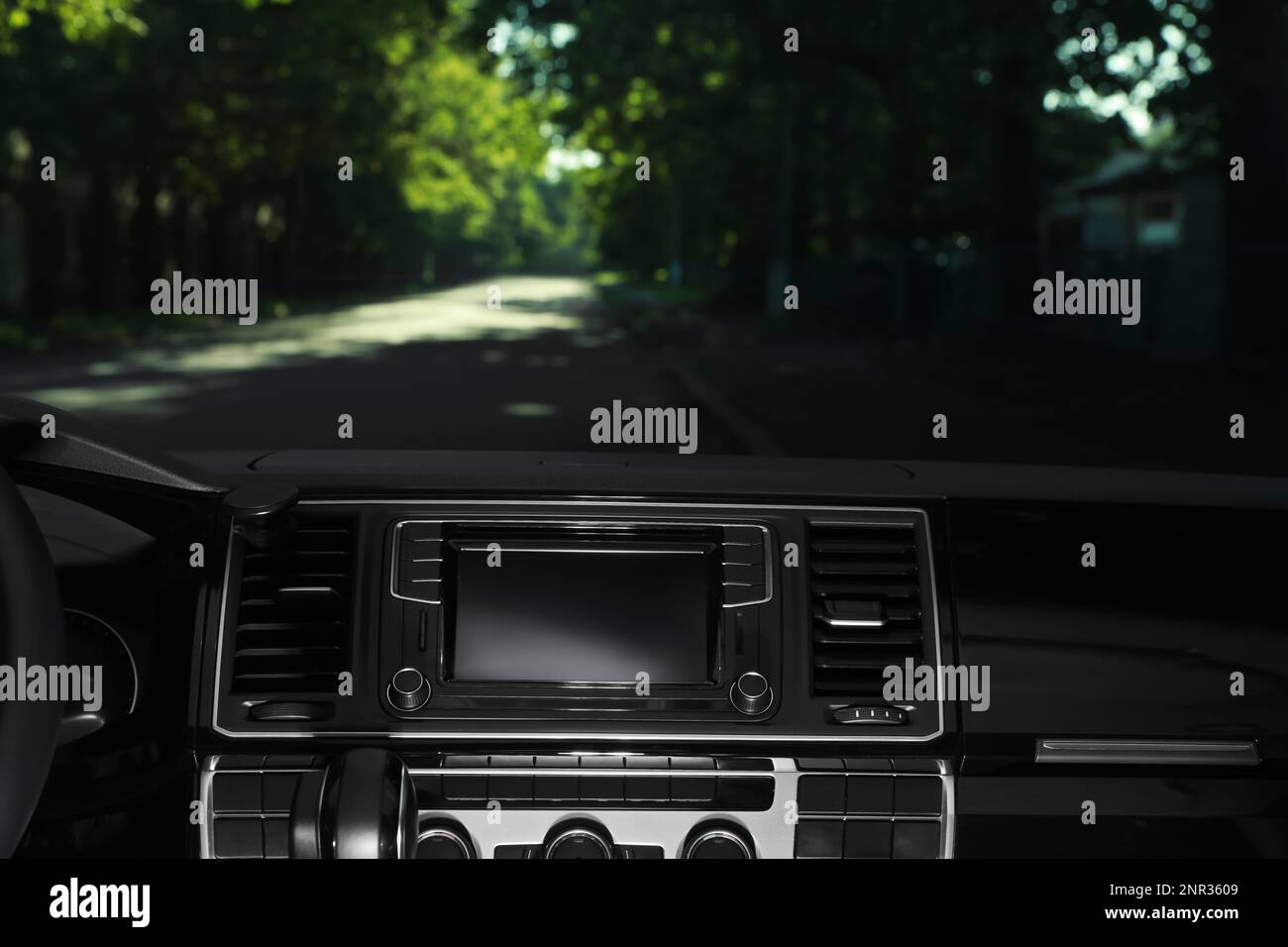 View of dashboard with navigation system in modern car Stock Photo - Alamy