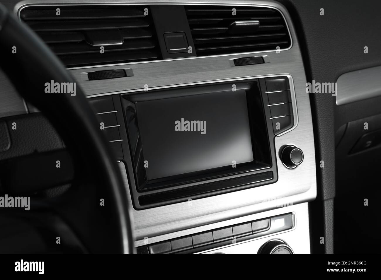 View of dashboard with navigation system in modern car Stock Photo - Alamy